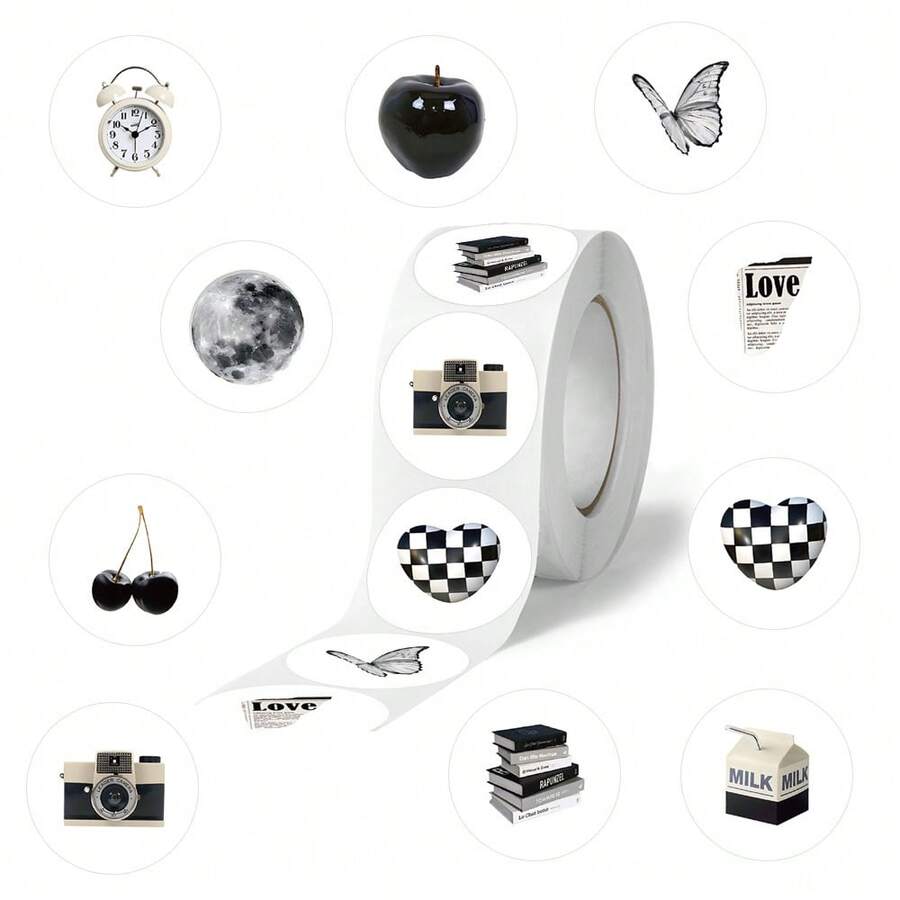 500Pcs Funny Sticker Roll Black And White Stickers Y2K Aesthetic ...