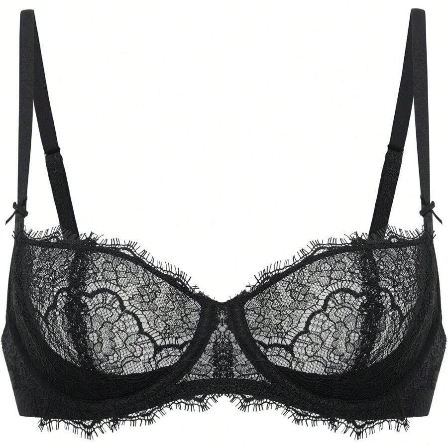 Women's Balconette Sexy Unlined Bra Lace Push Up Plus Size Bras See ...