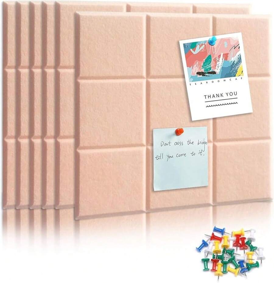 6 Packs Blue Cork Board Felt Board Tiles, Bulletin Board 12X12 With 30 ...