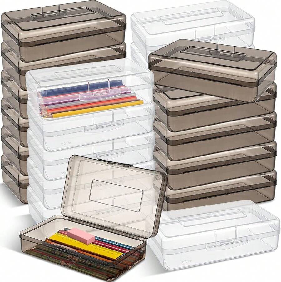 Plastic Clear Pencil Case Bulk Crayon Boxes With Snap Tight Lids For ...