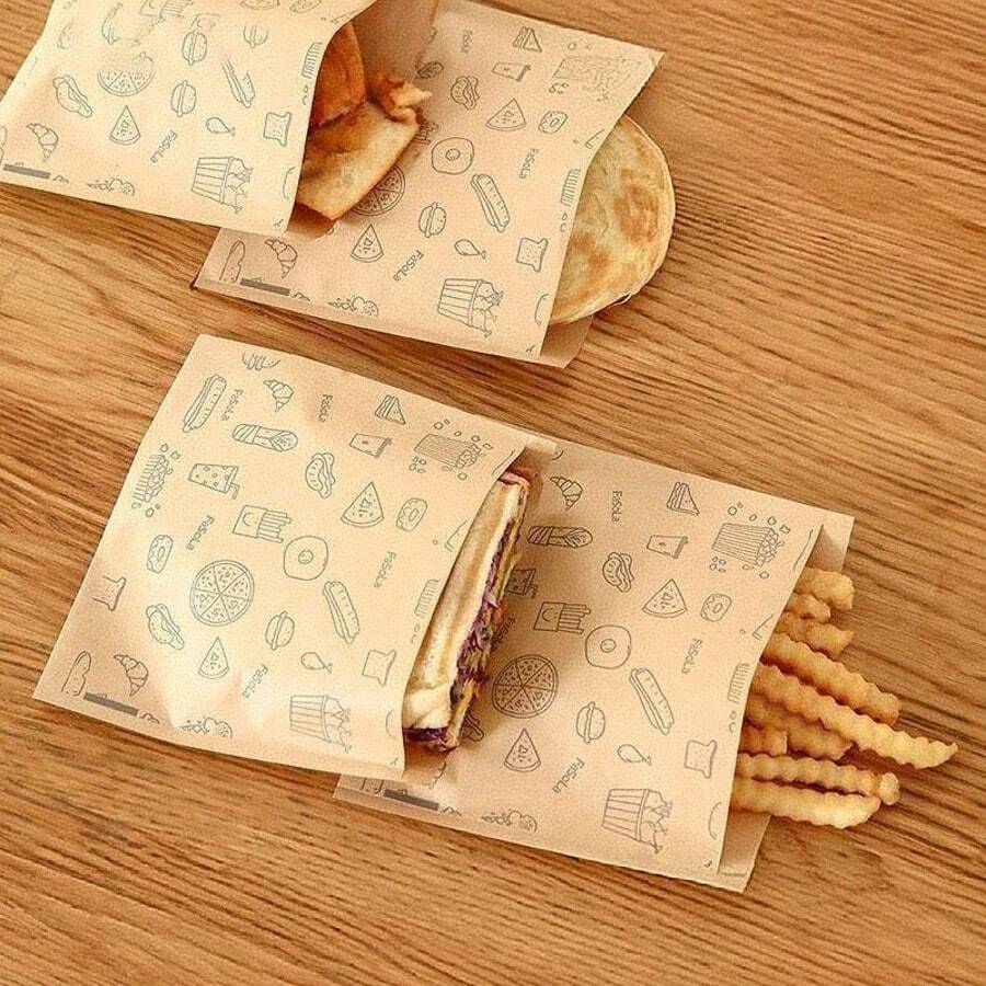 Disposable Thicker Grease-Proof Paper Bags For Small Snacks, Egg Tarts ...