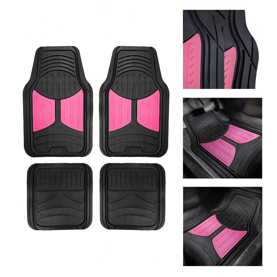 Universal Fit Two-Tone Car Floor Mats Heavy Duty Rubber Full Set 4Pc ...