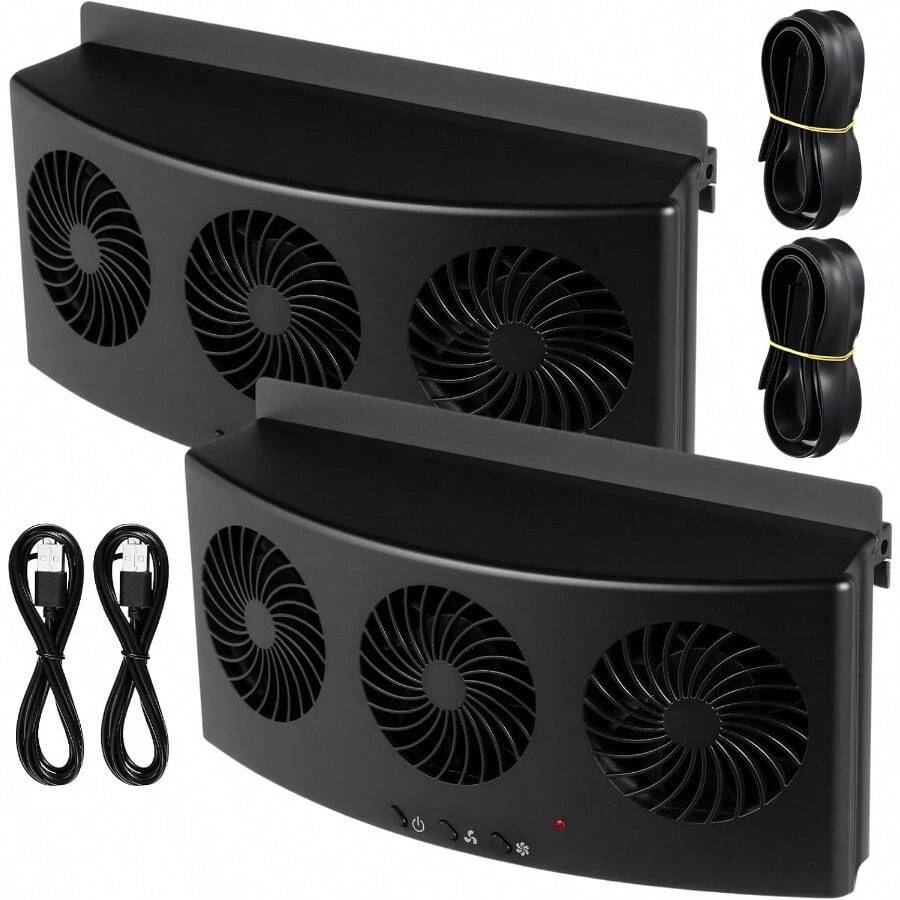 2 Pack USB Cable 3 Fans Car Exhaust Fan USB 3 Fans Car Window Air Vent Radiator Cooling Vent ...