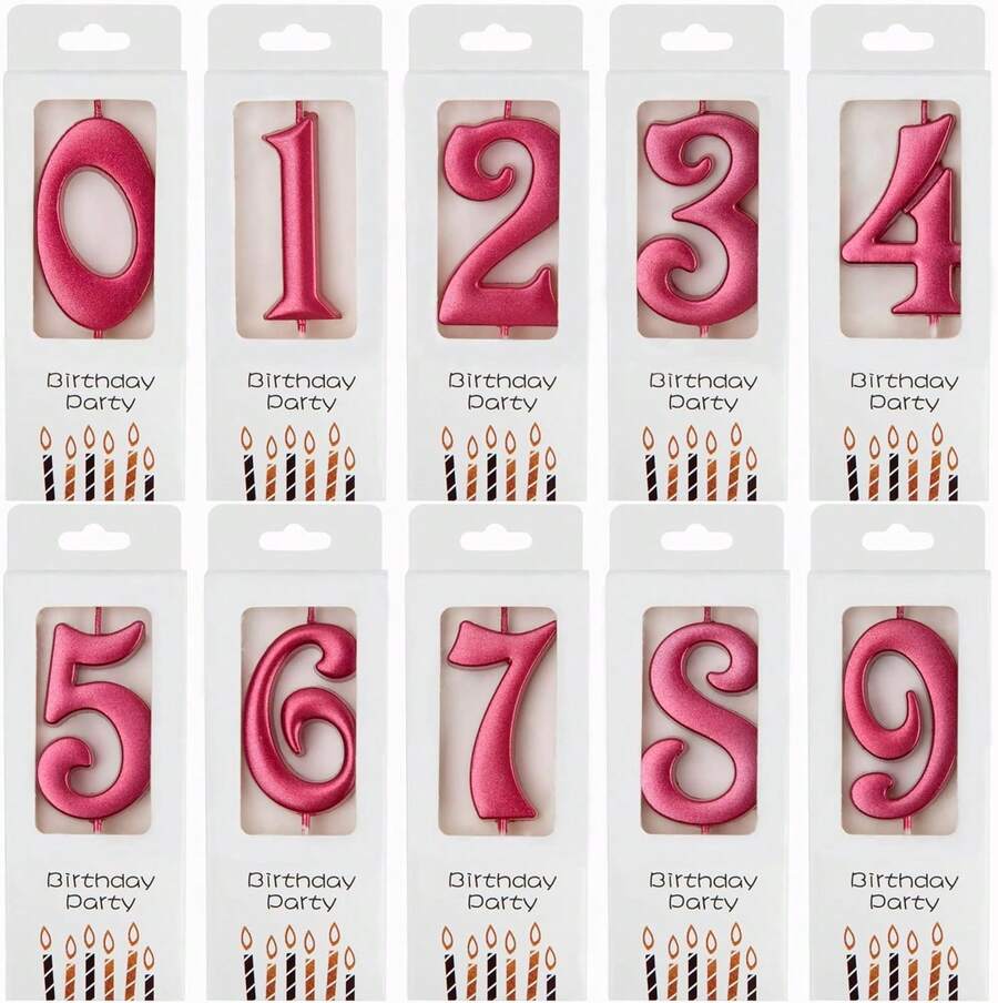 10-Count 0-9 Red Number Birthday Candles, Number One Birthday, Red ...