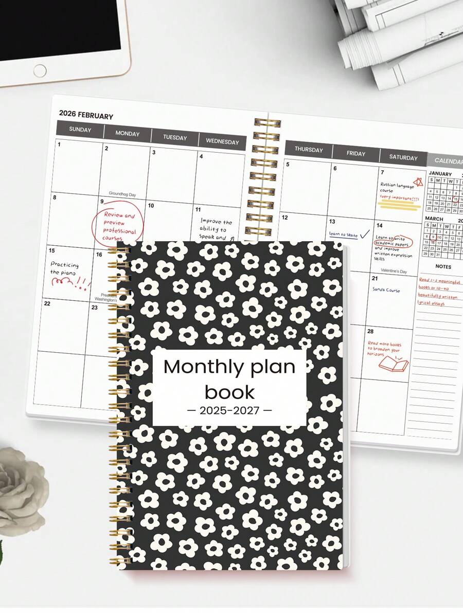 BUBU 1pc 2025-2027 Minimalist Monthly Planner,A5 Two-Year Calendar ...