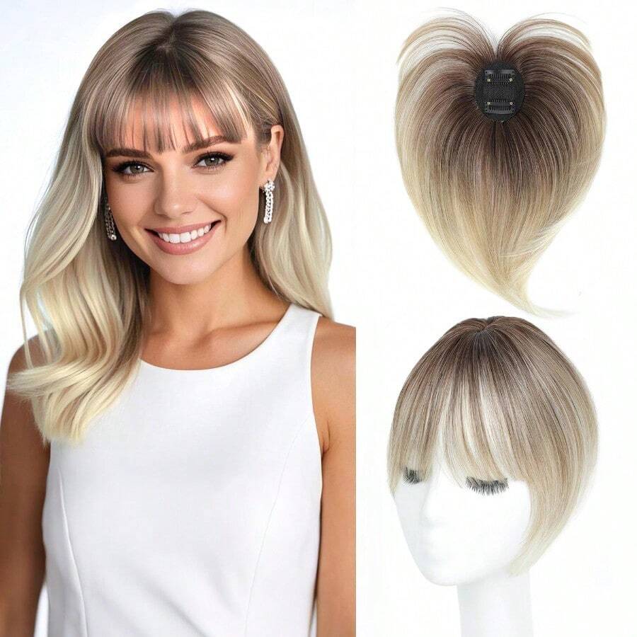 Hair Topper Clip In Bangs 360° 3D Cover Hair Toppers For Women With ...