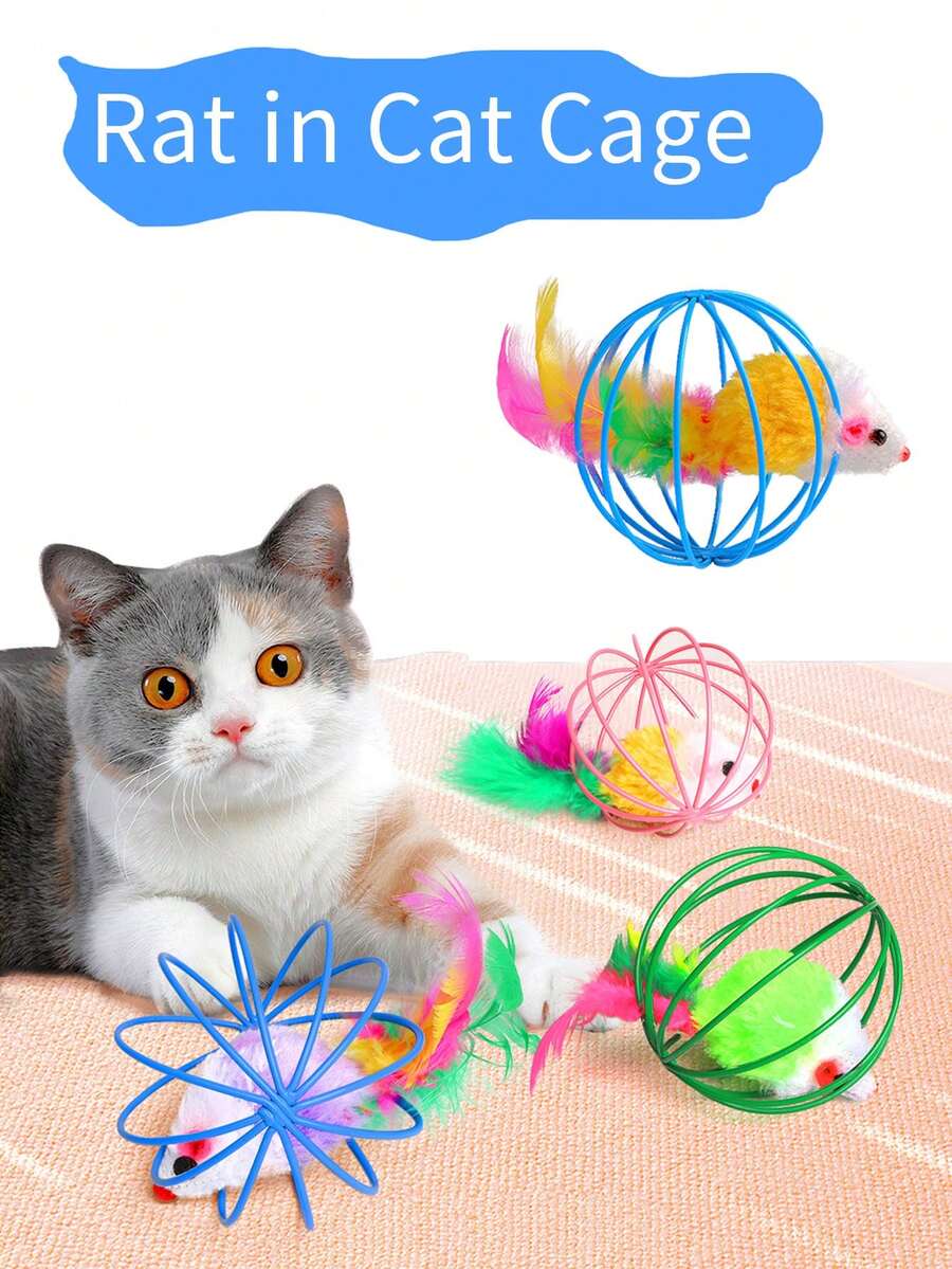 Colorful Realistic Feather Tail Cat Toy With Bell, Rocking Mouse Teaser ...