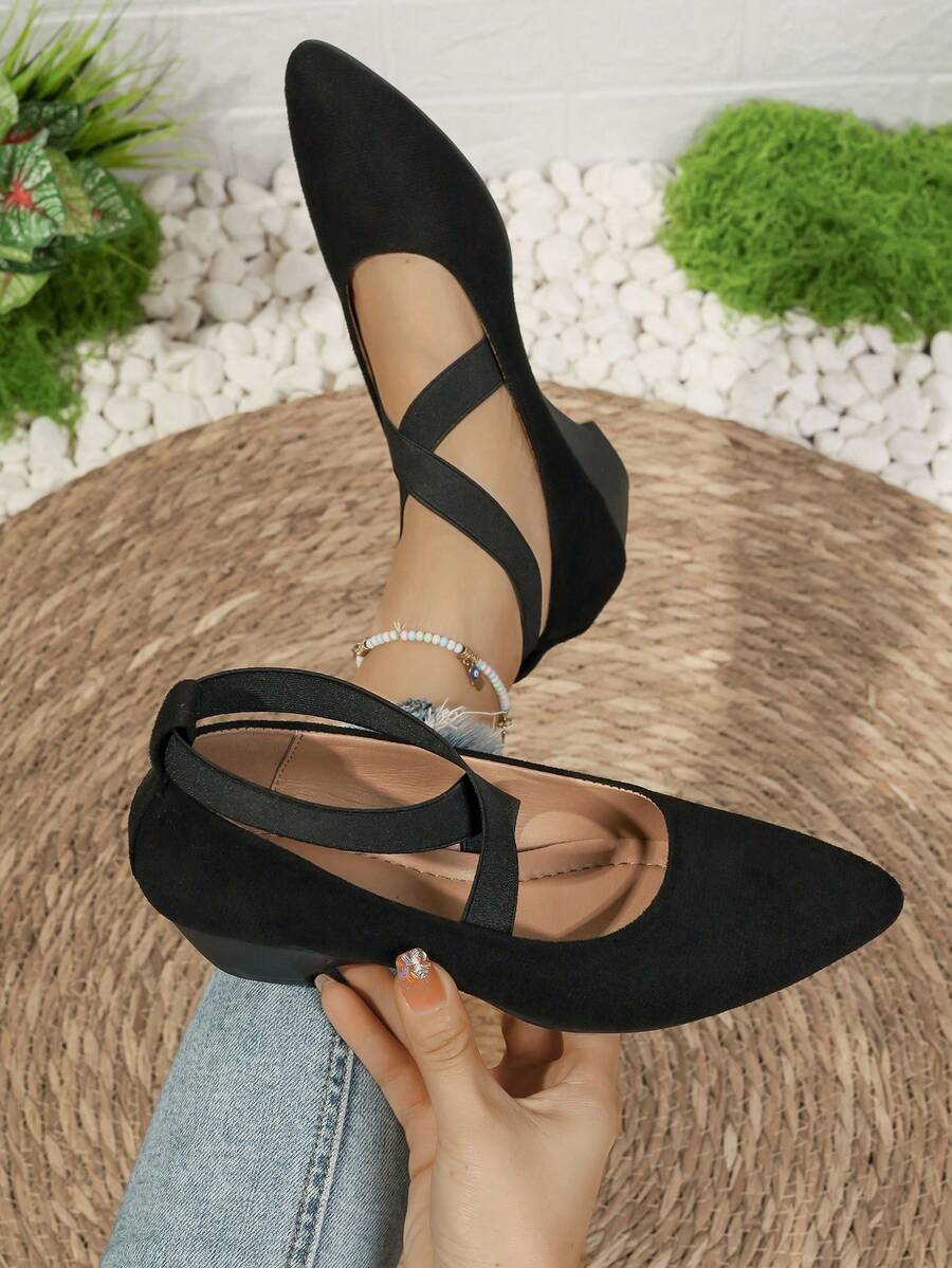 Women's New Black Slip-On Cross Strap Wedge Pointed Toe Mary Jane Flats ...