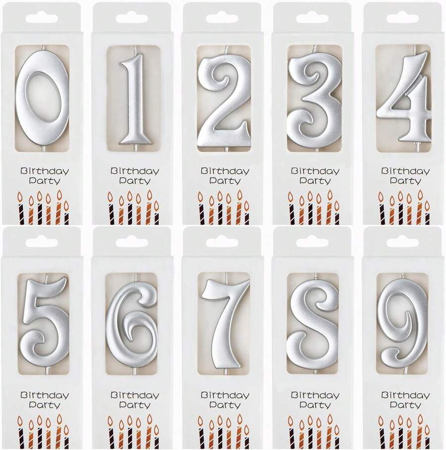10-Count 0-9 Silver Number Birthday Candles, Number One Birthday ...