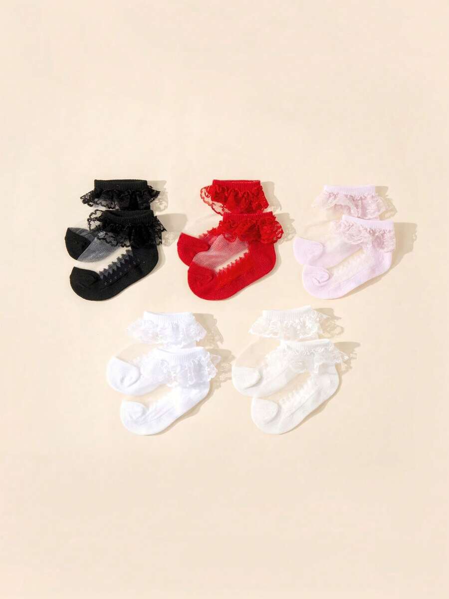 5 Pairs Of Baby Shapewear Sweet Glass Silk Lace Socks Set for Sale ...