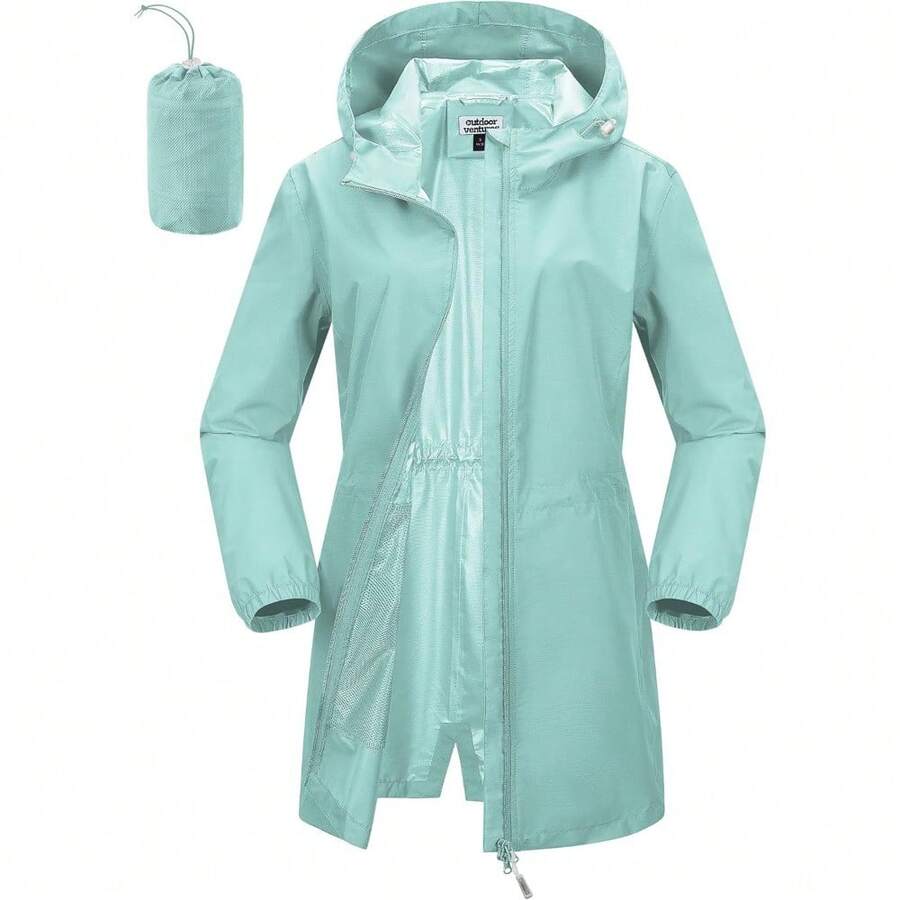Women's Waterproof Long Rain Coats Packable Lightweight Rain Jacket ...