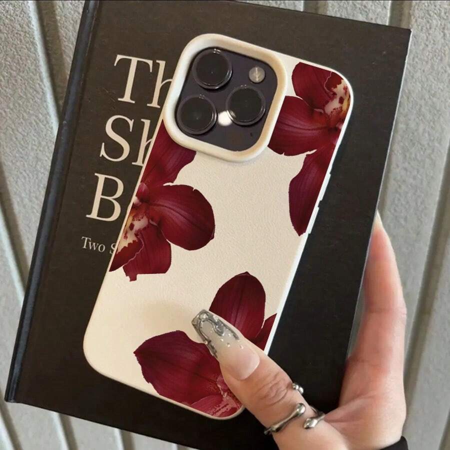 Flower 1pc TPU Material Elegant Dark Red Orchid Pattern Phone Case ...