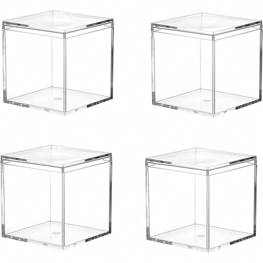 Acrylic Box With Lid, 4 Pack Small Square Acrylic Container Plastic ...