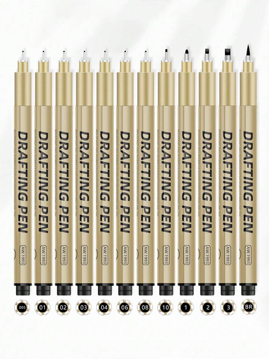 12pcs Drawing Pen Set With Black Ink, Fine-Liner Brush Pens Suitable ...