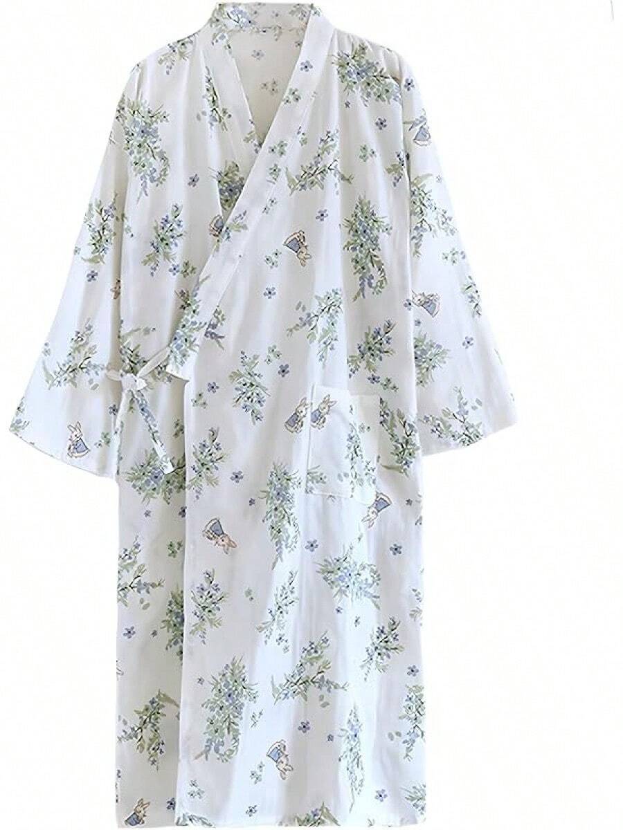 Women's Summer Cotton Kimono Robes Floral Khan Steamed Bathrobe Yukata | SHEIN USA