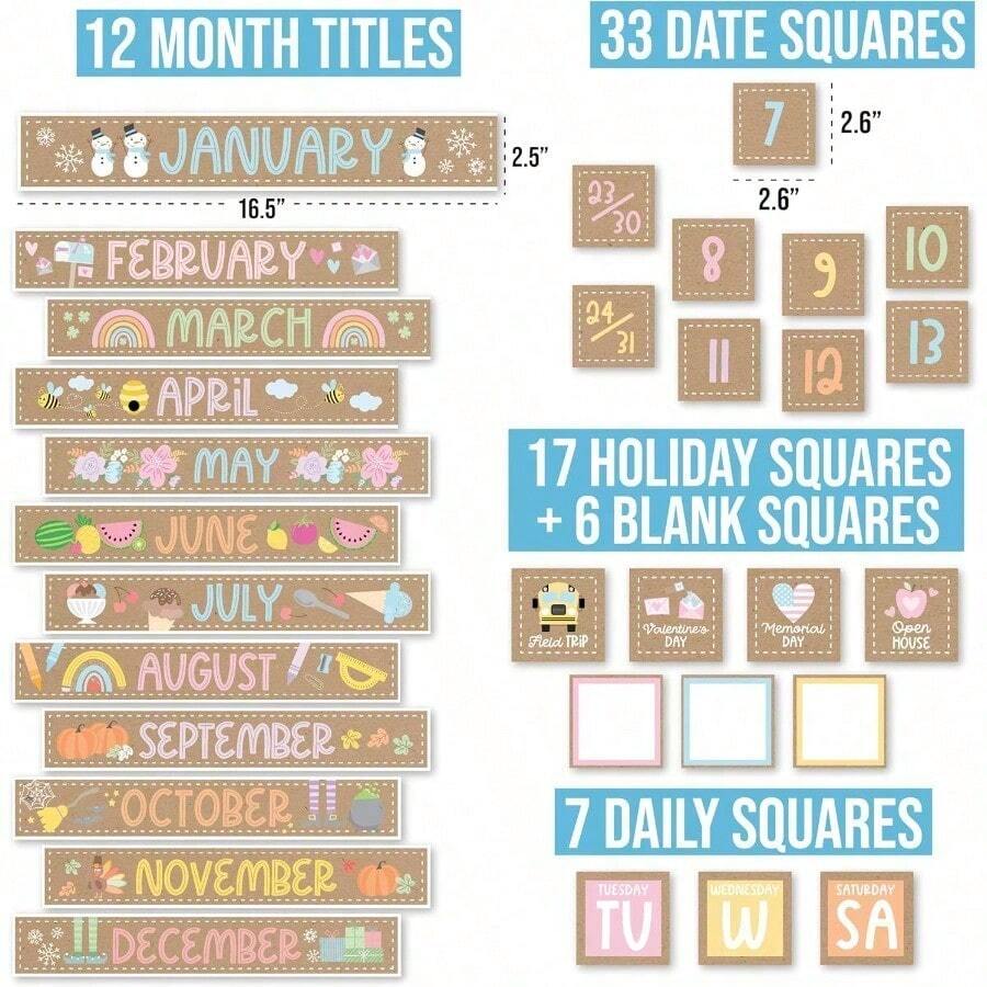 Classroom Calendar Set Bulletin Board Decor School Calendar For ...