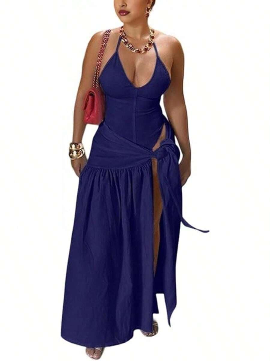 Two Piece Skirt Set Women Halter Backless Bodysuit And Wrap Tied High ...
