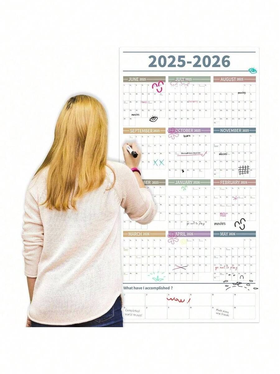 Large Yearly Wall Calendar 2025-2026 – 24"X48" One-Page Annual Planner ...