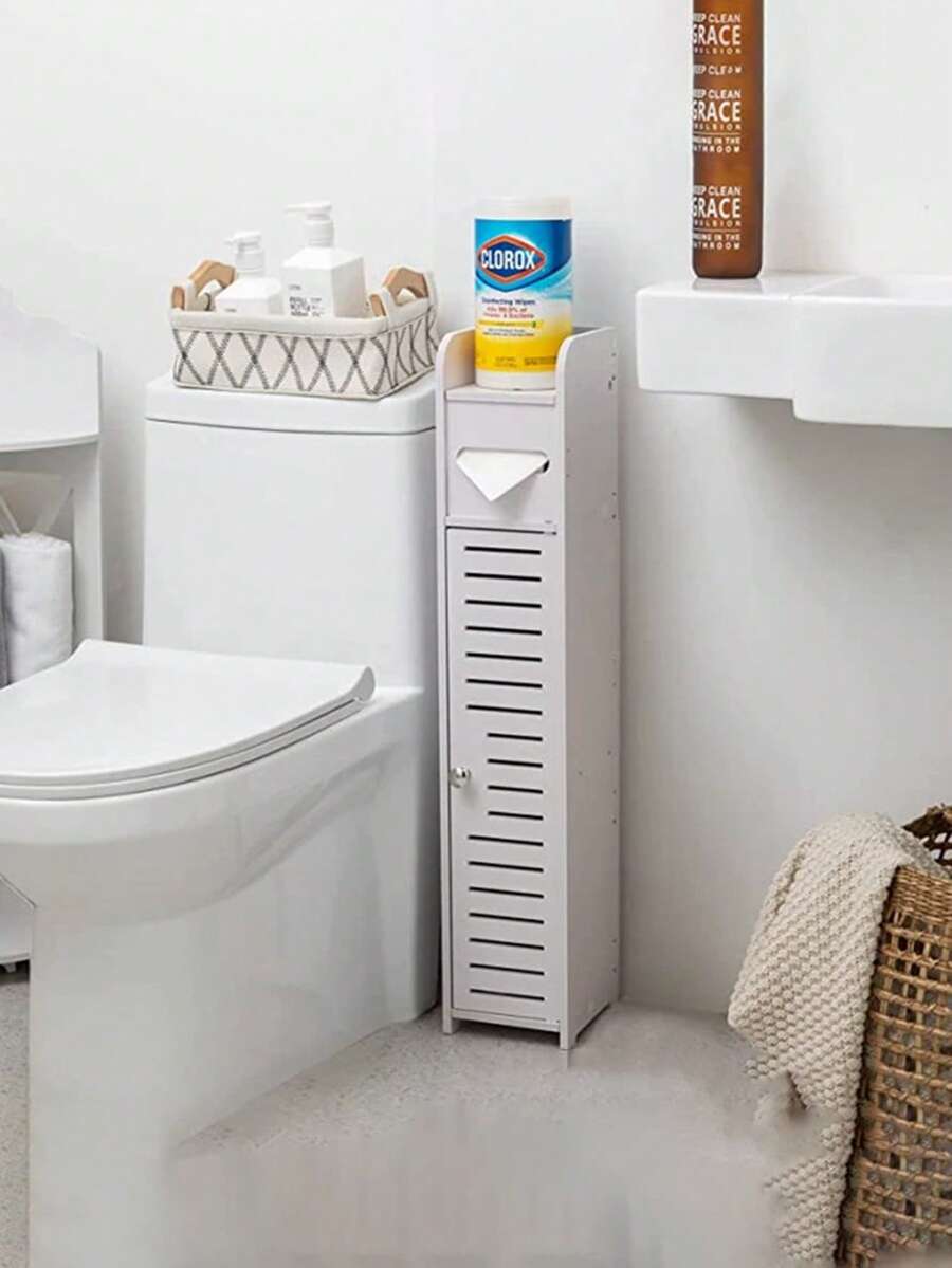 1 Bathroom Storage Cabinet With Toilet Paper Rack, Floor-Standing Multi ...