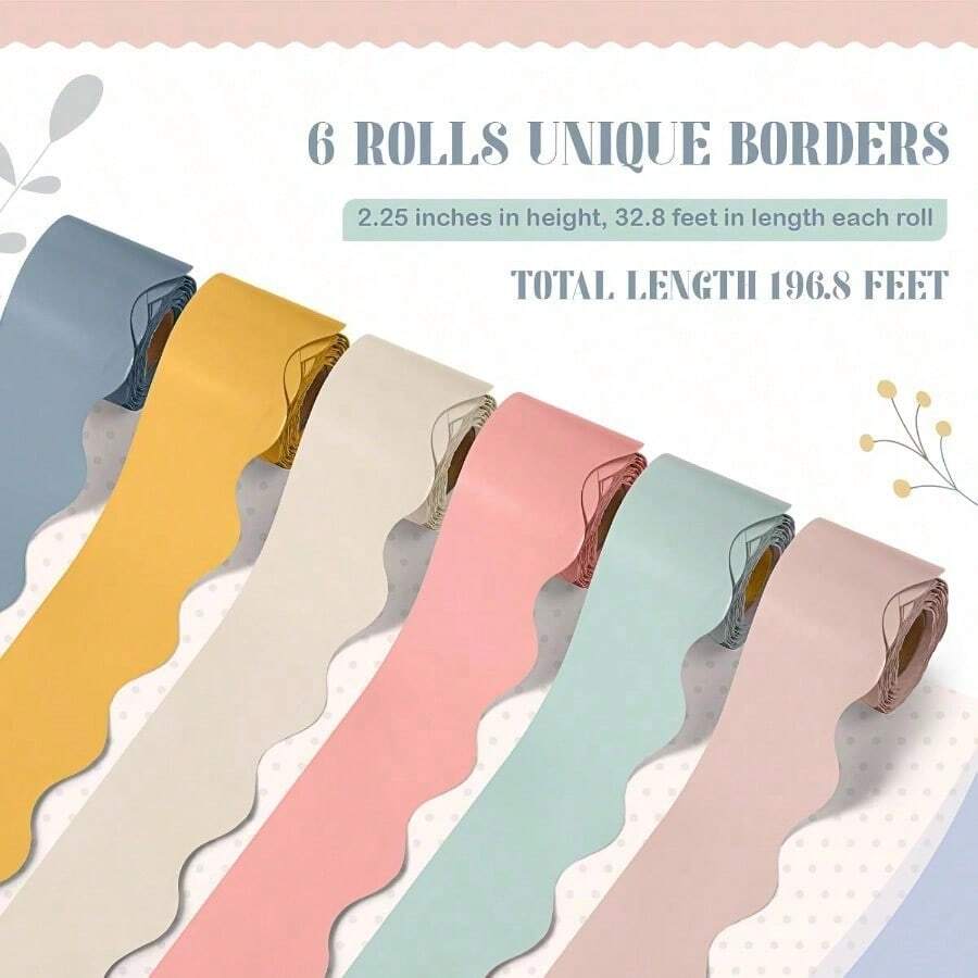 6 Rolls 196.8 Ft Colorful Bulletin Board Borders Classroom Scalloped ...
