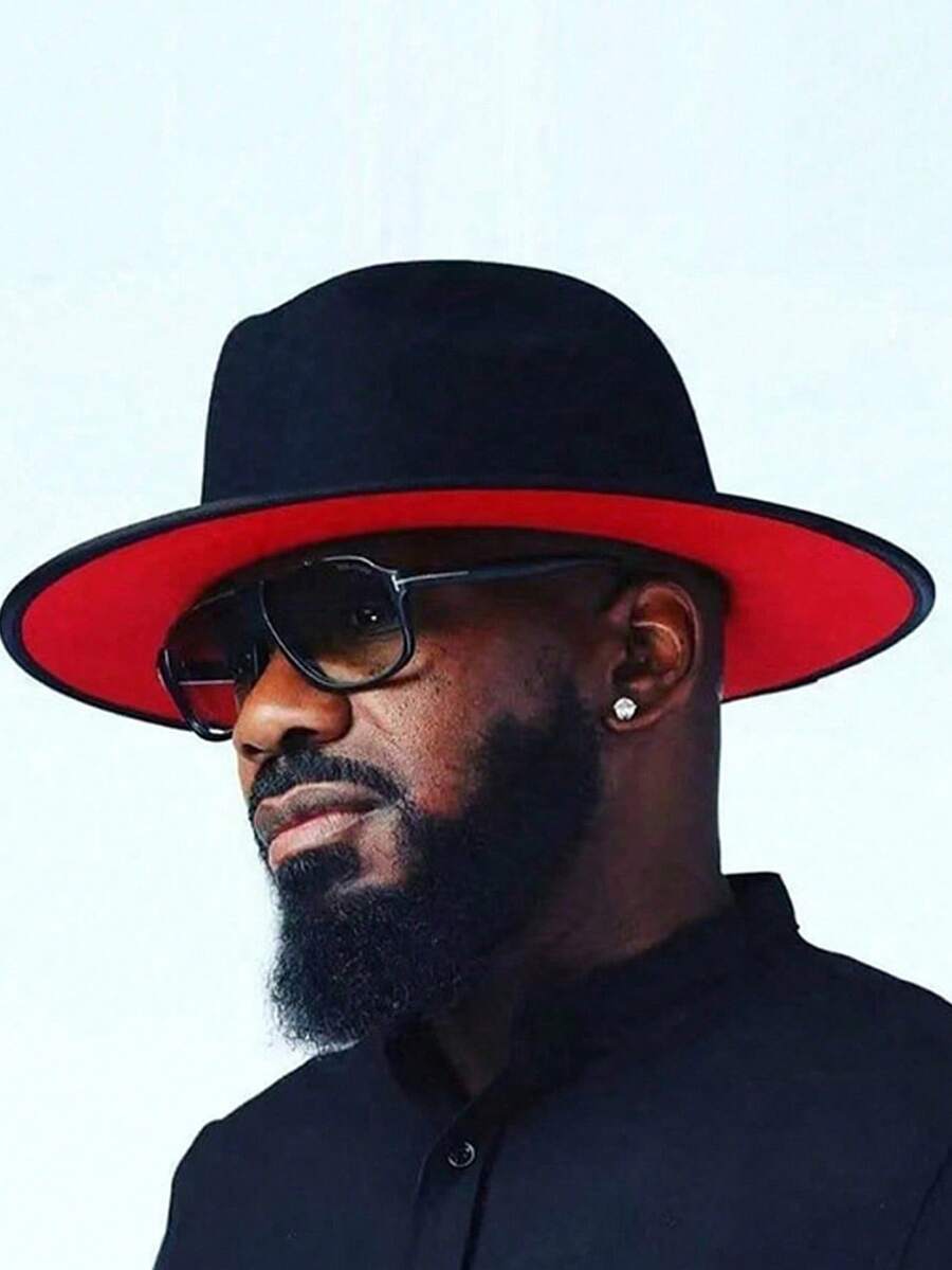 1pc Wide Brim Two-Tone Felt Panama Fedora Hat, Other Casual Polyester ...