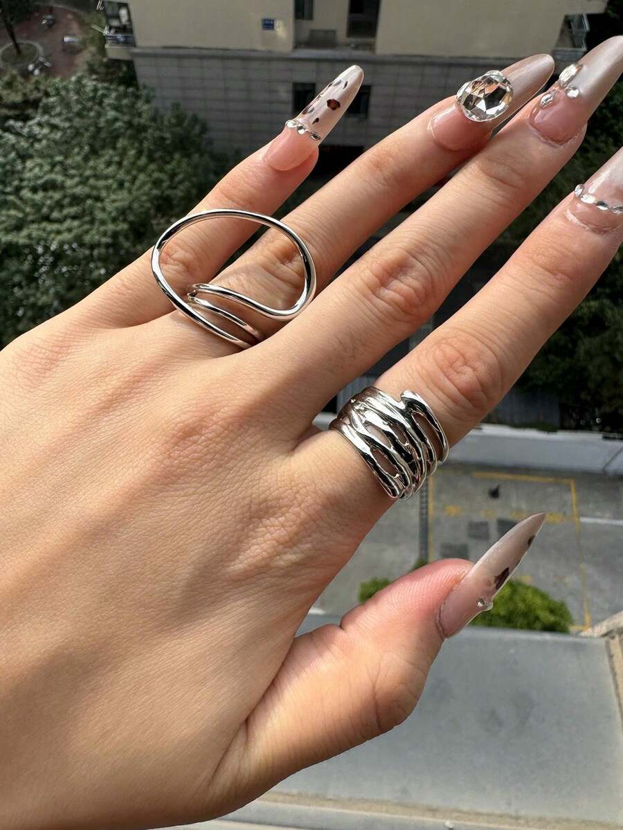 2pcs/Set Spiral Multilayer Chunky Geometric Hollow Twist Open Joint ...