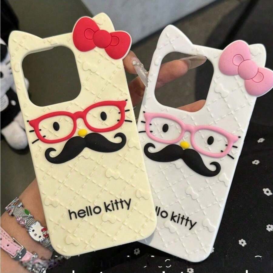 bandai 1pc Hello Kitty Phone Case With Cartoon Mustache, Made Of ...