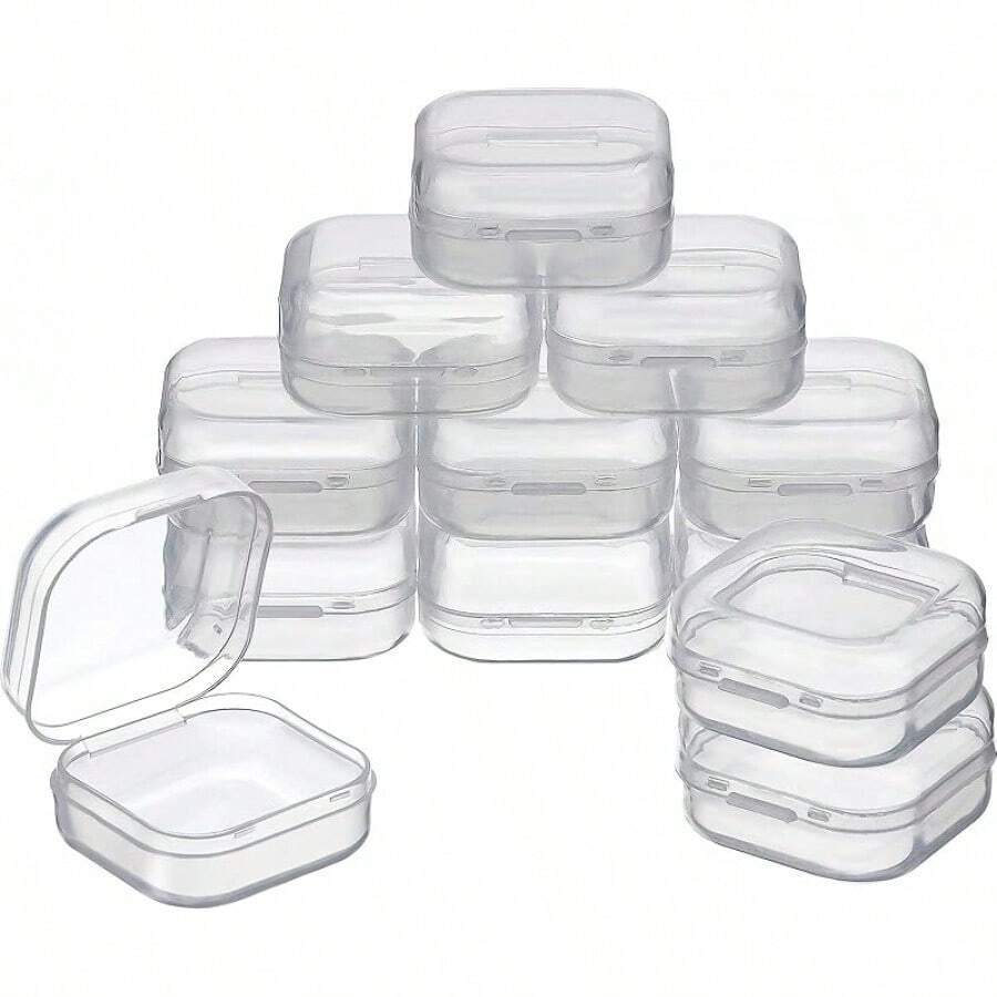 SATINIOR 12 Pack Clear Plastic Beads Storage Containers Box With Hinged ...