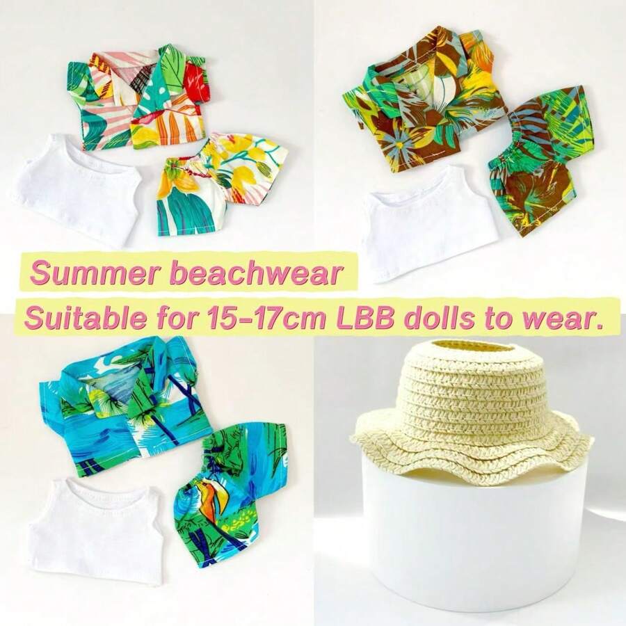 Novo conjunto de roupas de praia Labubu de 15 a 17 cm, incluindo roupas ...