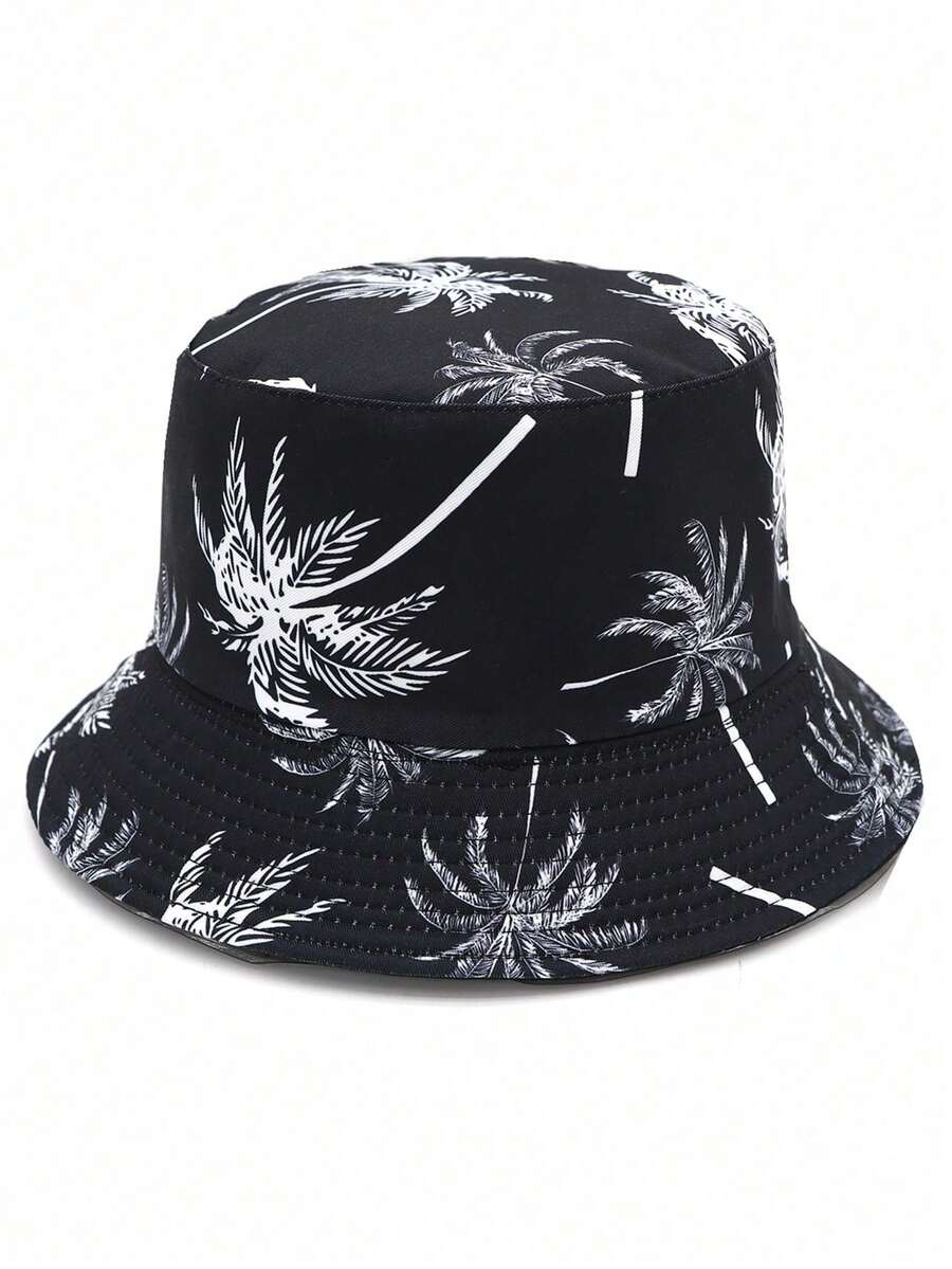 1pc Unisex New Coconut Tree Printed Reversible Bucket Hat, Suitable For ...