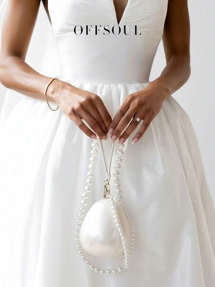 White Bridal Wedding Bag With Pearl Strap And Acrylic Marble Design ...