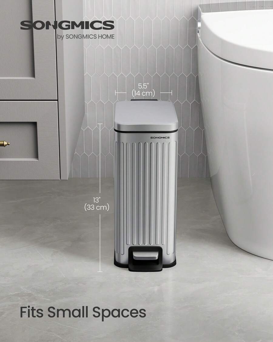 SONGMICS Bathroom Trash Can, 1.6-Gallon (6 L) Trash Bin With Lid, Slim ...