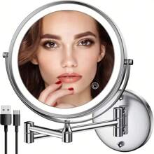 Rechargeable Wall Mounted Lighted Makeup Mirror Chrome, 8 Inch Double ...