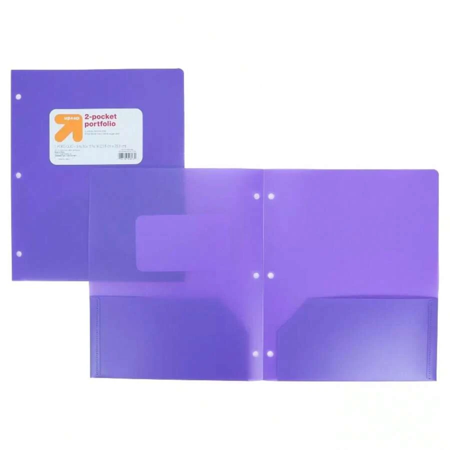 2 Pocket Plastic Folder Purple - Up&Up ™ : Polypropylene, 3 Hole ...