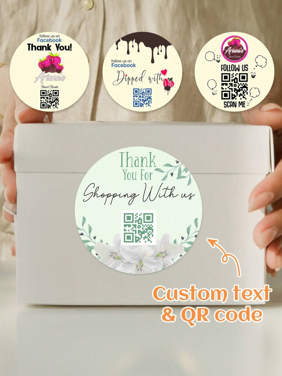 Custom Circle QR Code Thank You Social Media Stickers. Follow Us On ...