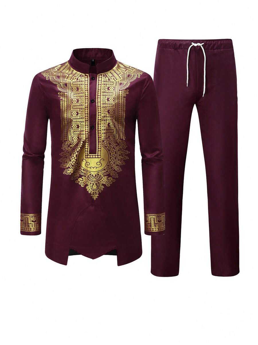 Idopy Men's Matching Middle Eastern Outfit Set Print Shirt And Pants ...