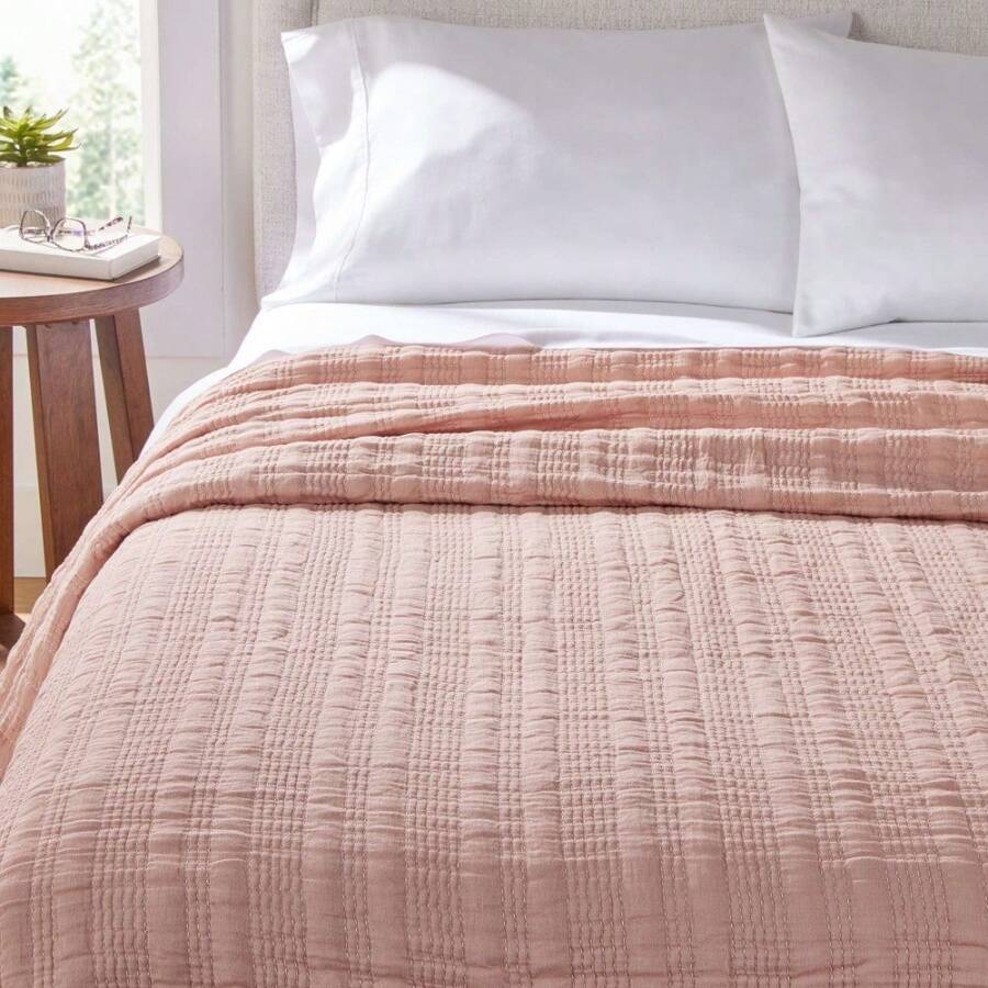 Luxury Gauze Reversable Cotton Polyester Bed Blanket, Antique Blush ...