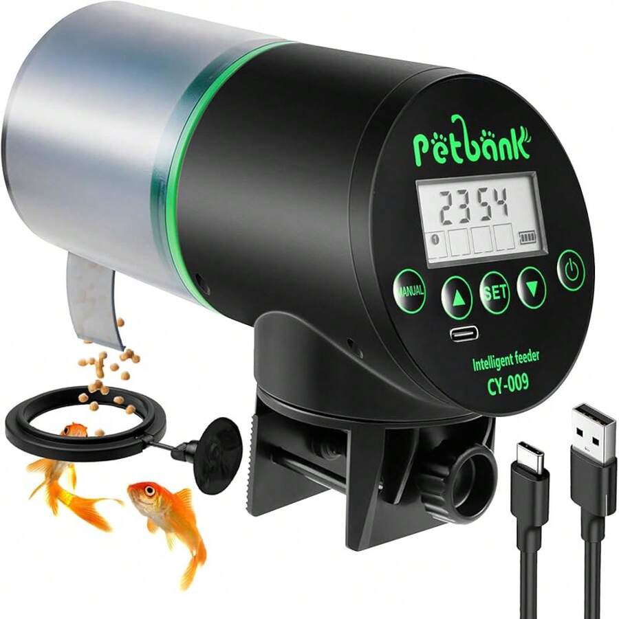 Automatic Fish Feeder Aquarium - Rechargeable Fish Food Auto Dispenser ...