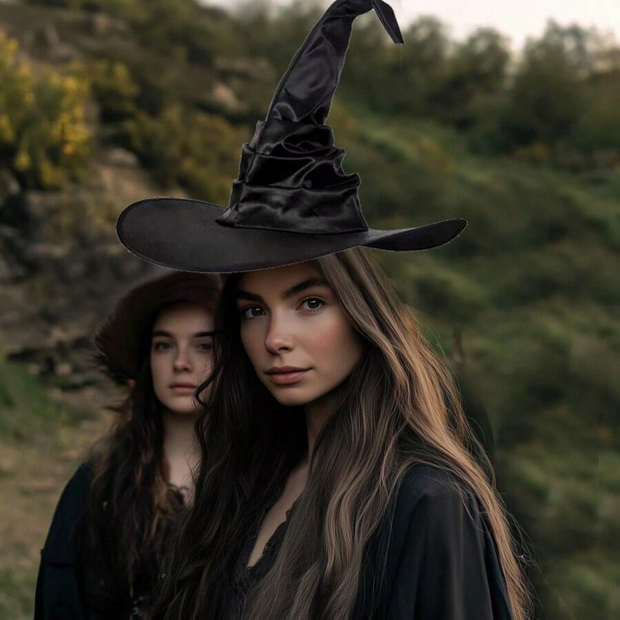 1pc Witch Hat For Halloween Party, Wrinkled Witch Hat, Black Sorcerer ...