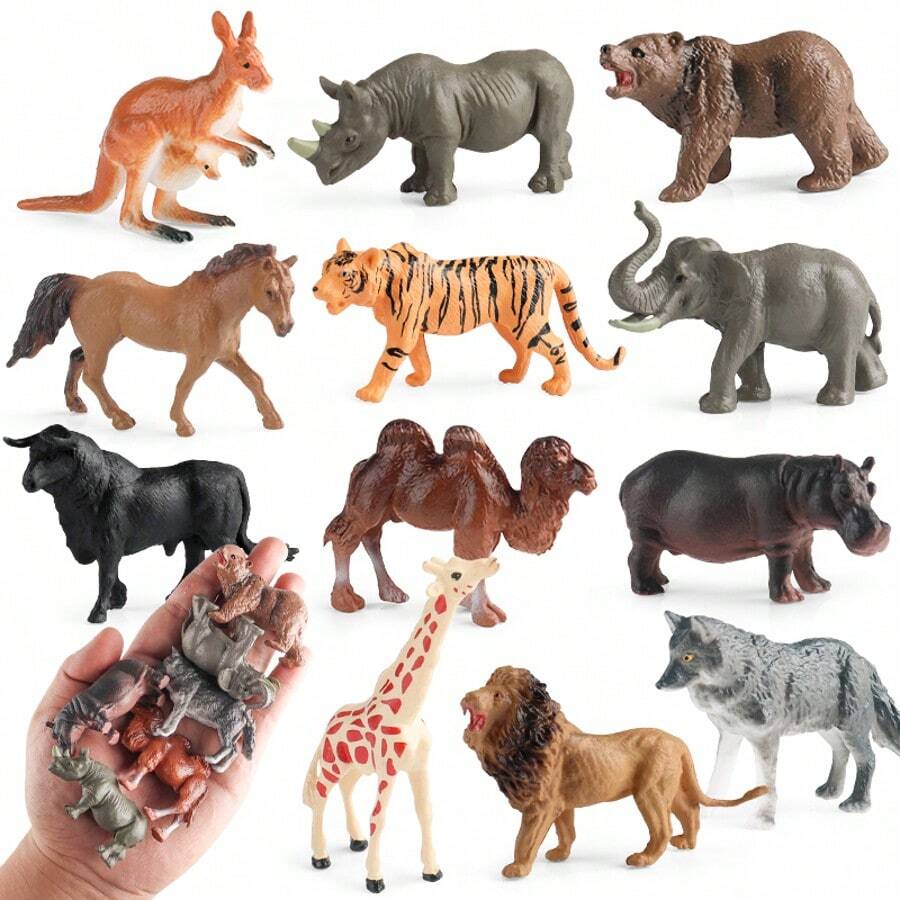 Simulated Wild Animal Model Toy Set, Lion, Tiger, Brown Bear, Giraffe ...