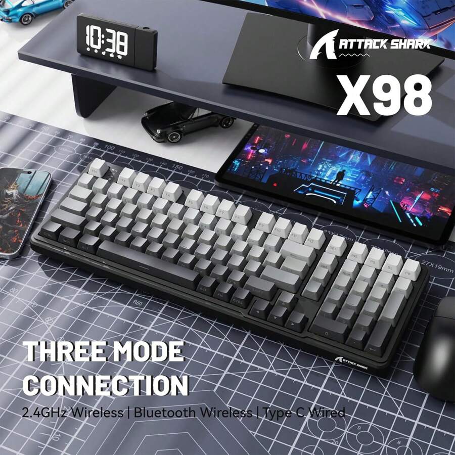 ATTACK SHARK X98 Full-Size Wireless Mechanical Keyboard, 102Keys Tri ...