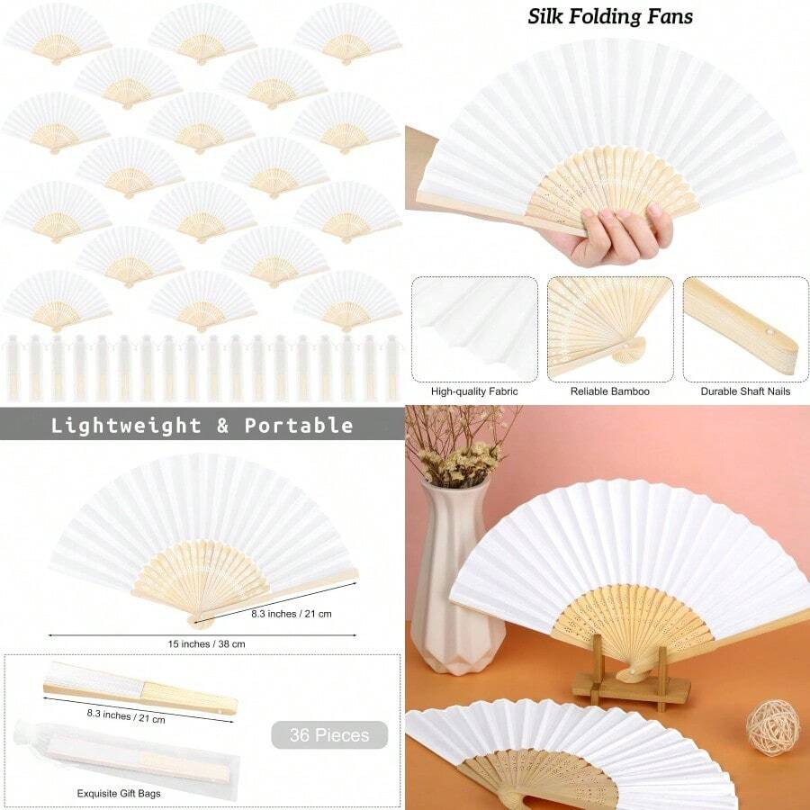36 Pieces Silk Folding Fans With Fabric Sleeve Bamboo Folded Fans ...