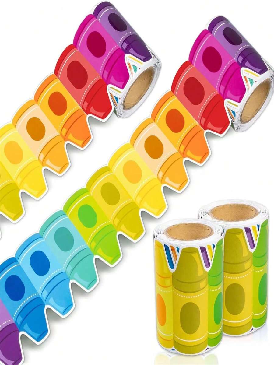 1 Roll/26ft Bulletin Board Border Decorations - Rainbow Crayon Border ...
