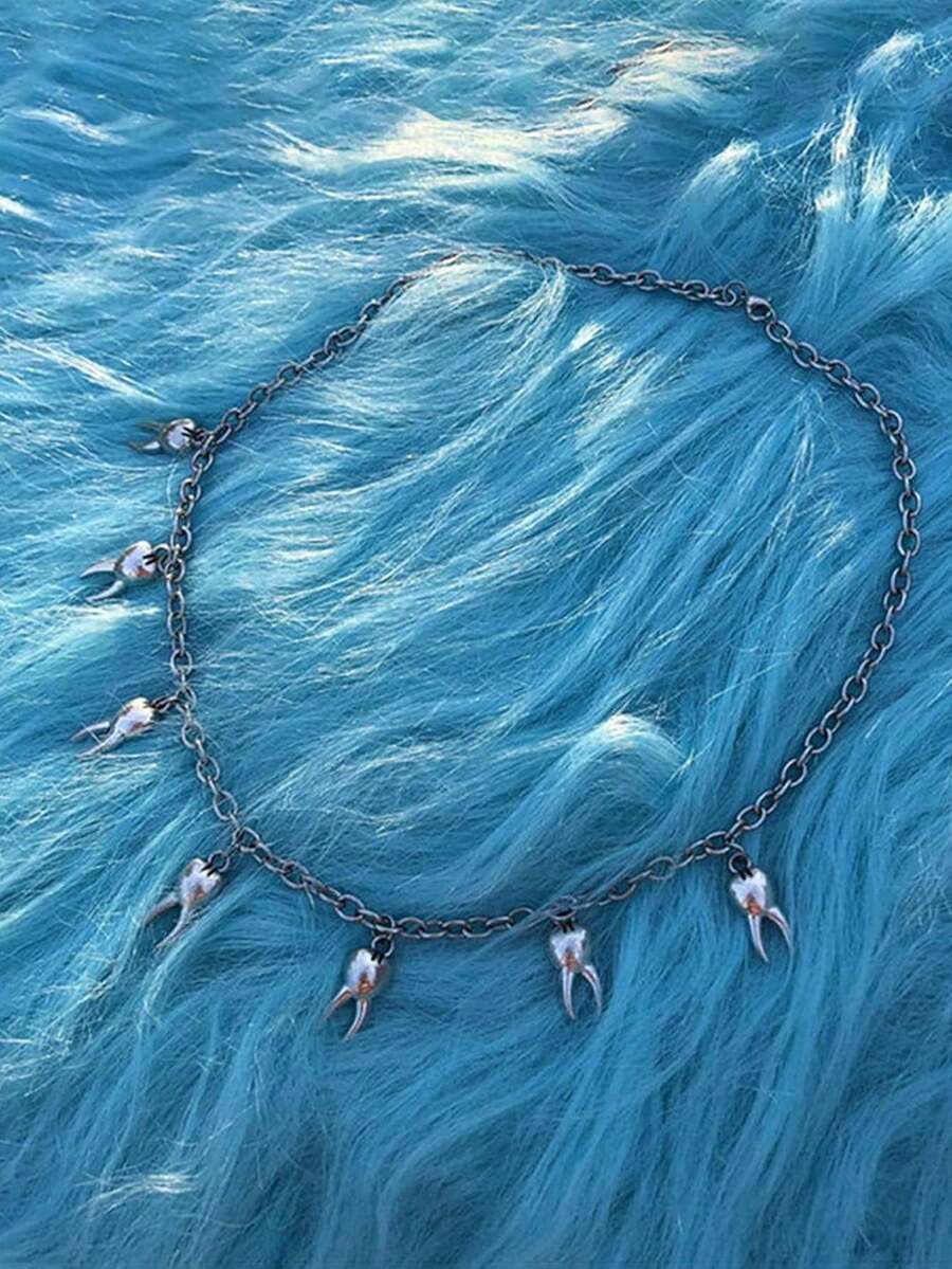 1pc Vintage Gothic Style 7-Tooth Necklace For Women, Lucky Princess ...