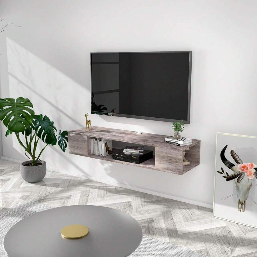 Grey Floating TV Stand And Console, Wall Mounted Entertainment Center ...