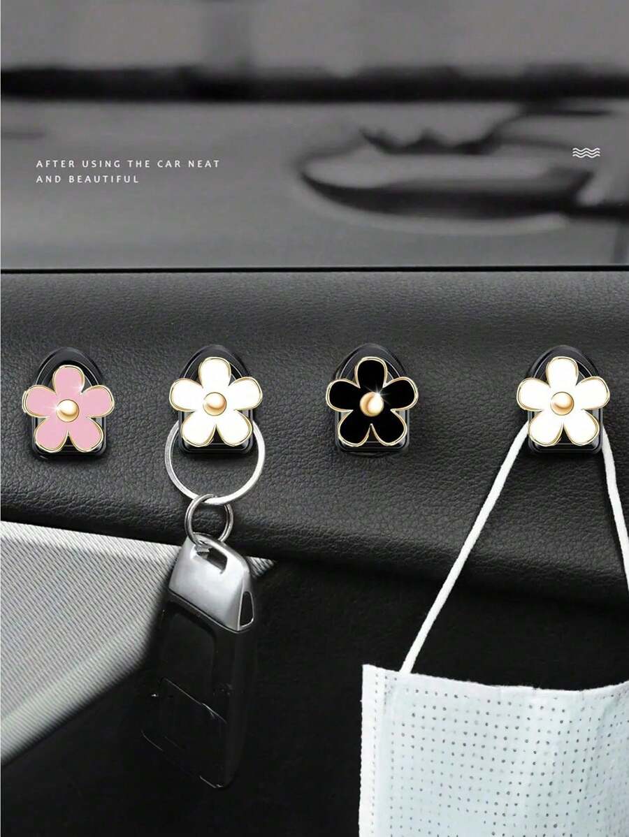 2pcs/4pcs Flower Car Mini Hook - Cute Daisy Car Sticky Hooks, Auto ...
