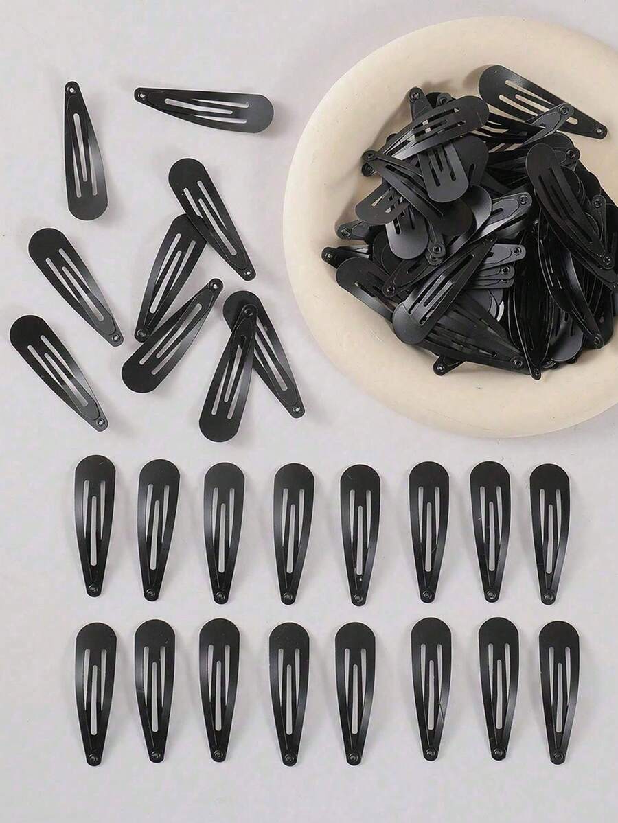 100pcs/Set Black 1.96 Inch Women Elastic Hair Clips, Suitable For Daily ...