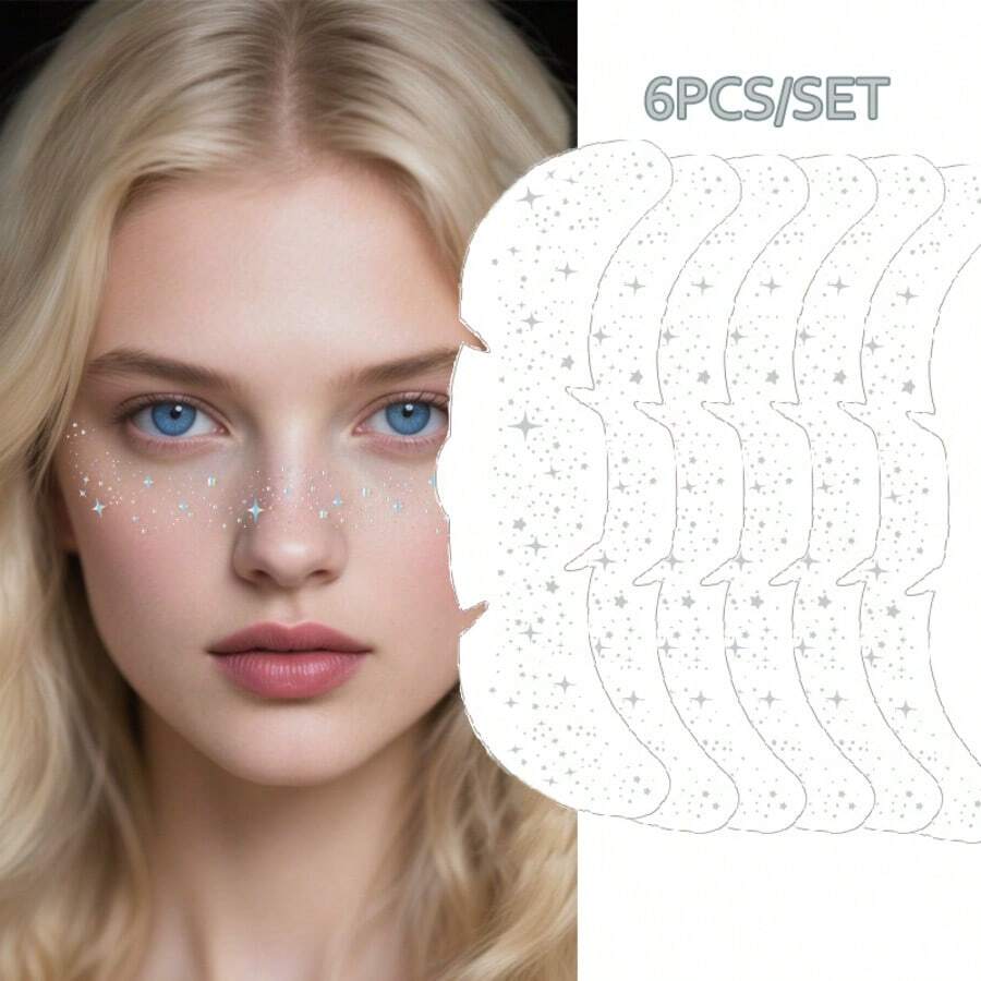 6 Sheets Glitter Star Freckles Silver Glitter Freckles Face Tattoo Glow ...
