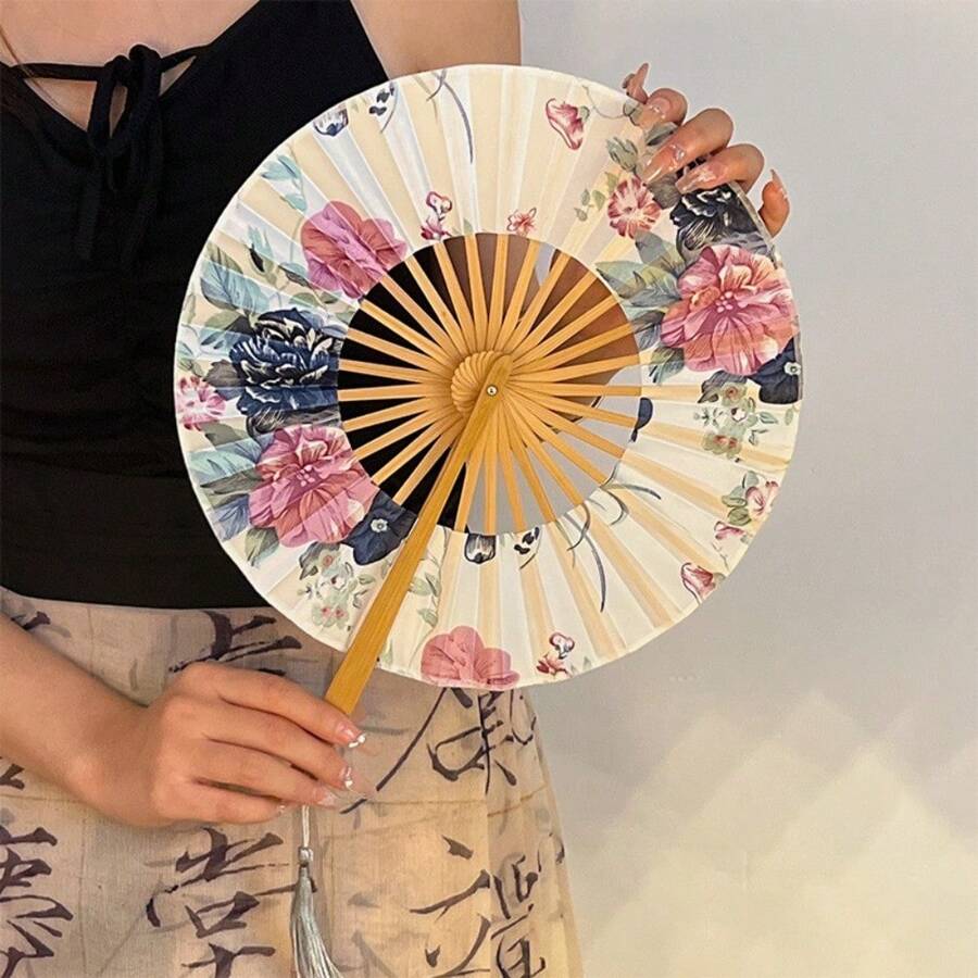 Chinese Style Hand Fold Fan Bamboo Silk Silk Flower Folding Fan Dance ...