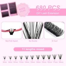 Eyelash Clusters 30D+40D+50D Kit Wispy Individual Lashes 680PCS D-Curly Lash Extension 8-18MM ...